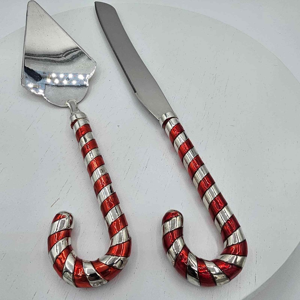 Godinger Holiday Collection Silver Plated Metal Candy Cane Knife & Cake Server | eBay