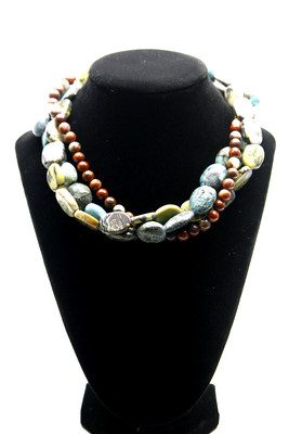 Lemon Chrysoprase Blue Turquoise and Red Jasper Tristrand Vintage ...