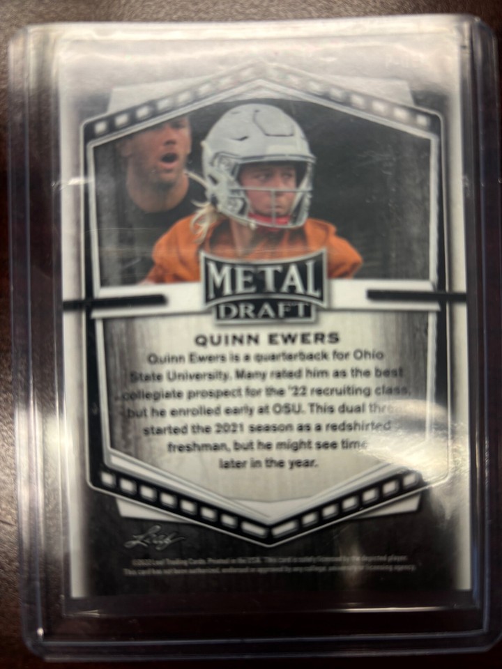 2022 Leaf Draft - Metal Portrait Pink Cracked Ice #P-QE1 Quinn Ewers ...
