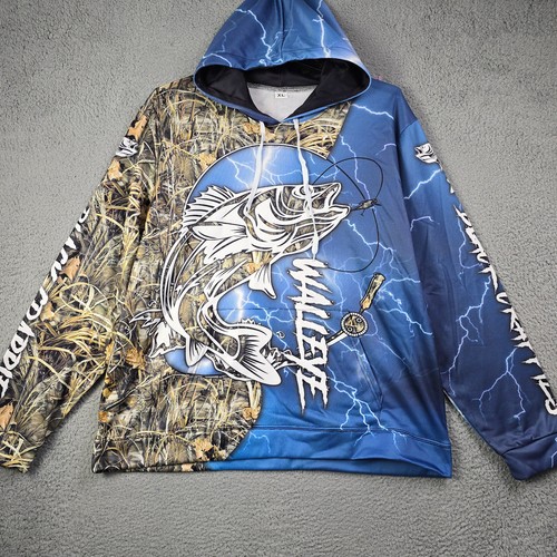 Walleye Fishing Hoodie Mens Extra Large XL Blue All Over Outdoor Black ...