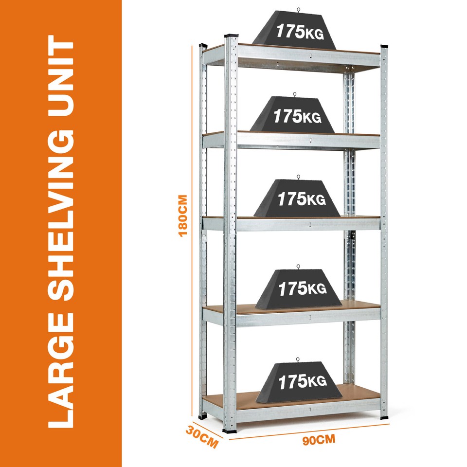GARAGE SHELVES SHELVING 5 TIER UNIT RACKING BOLTLESS HEAVY DUTY STORAGE ...