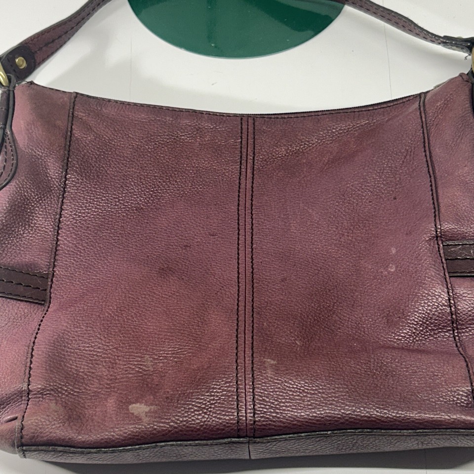 Women's Fossil Plum Leather Handbag Shoulder Bag Soft Brass Zipper ...