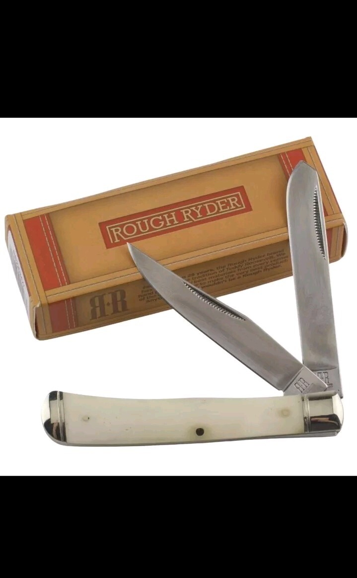 Rough Rider White Trapper Folding Pocket Knife RR22034W Smooth Bone ...