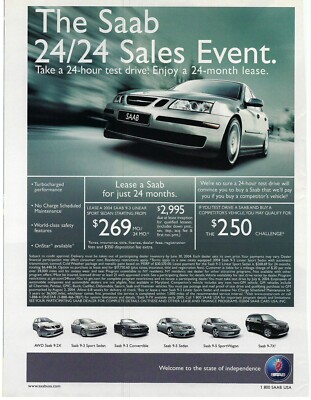 2004 SAAB 24/24 Sales Event AWD 9-2x 9-3 Sport Sedan 9-7x Retro Print ...
