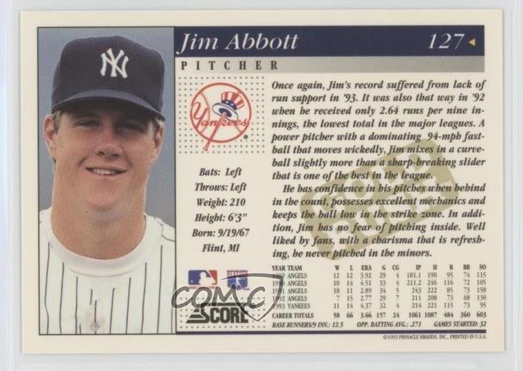 1994 Score Gold Rush Jim Abbott #127 0ak | eBay