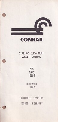 Conrail ZTS Maps Southwest Division February December 1987 | eBay