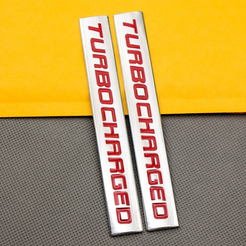 2x Metal Chrome TURBOCHARGED Emblem Red Rear Trunk Turbo Badge Car ...