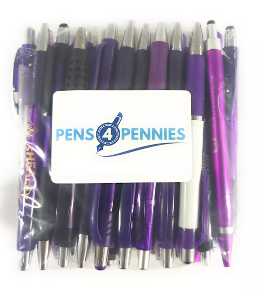 Bulk Misprint Pen Lots: PURPLE/VIOLET/LAVENDER Ballpoint Click Pens: 30 ...