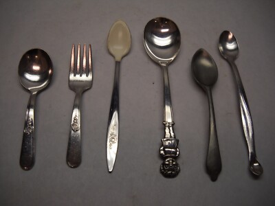 VINTAGE Childrens SILVERWARE 5 Spoons 1 Fork CAMPBELLS Evenflo TIPPY ...