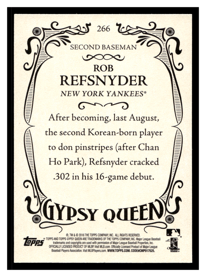 2016 Topps Gypsy Queen #266 Rob Refsnyder RC | eBay