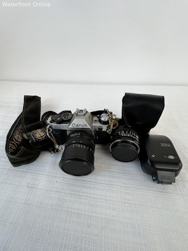 Vintage Canon AE-1 Program 35mm Manual SLR Camera w/ 2 Lens & Flash ...