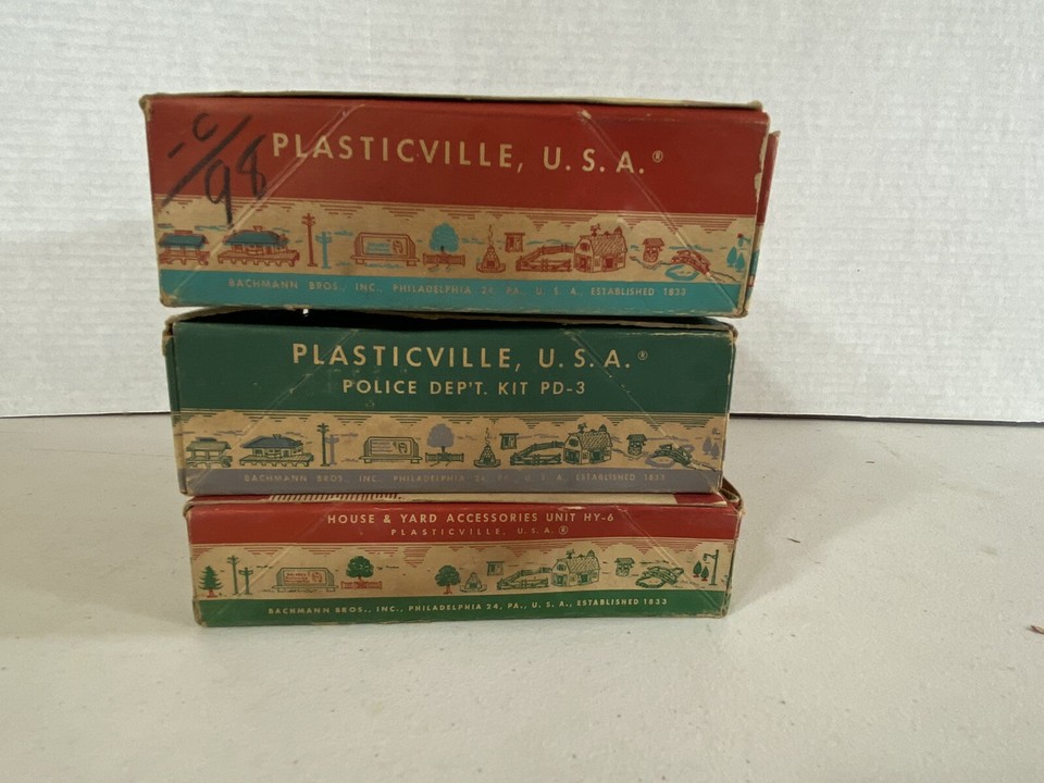 Plasticville train Fire House FH-4, House & Yard HY-6, Police Dep’t PD ...