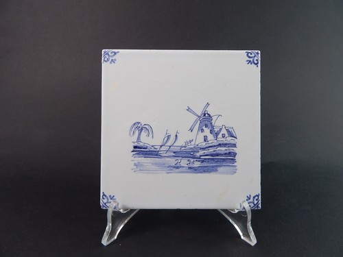 Vintage Authentic Delft Blue And White Porcelain Tile Landscape | eBay