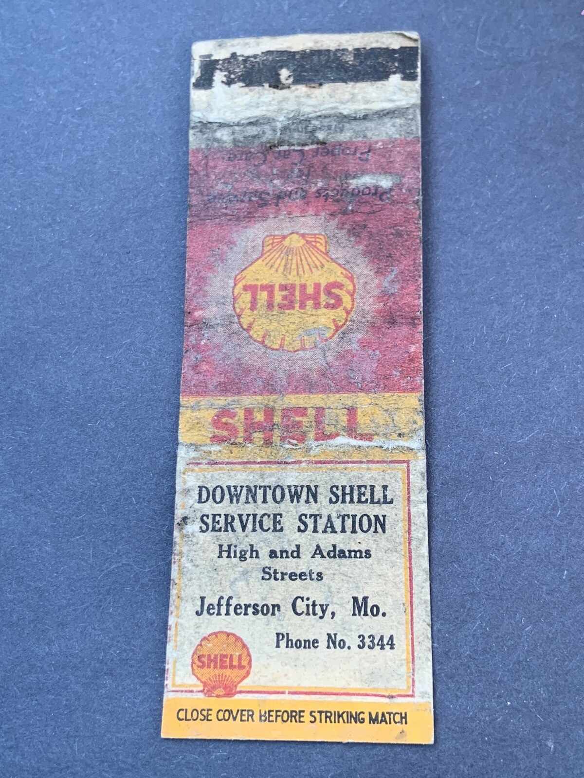 Vintage Missouri Matchbook: “Downtown Shell Service Station” Jefferson ...