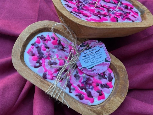 Slay Queen Tie Dye Wooden Dough Bowl Candle, Soy Candle, Amethyst Chips ...