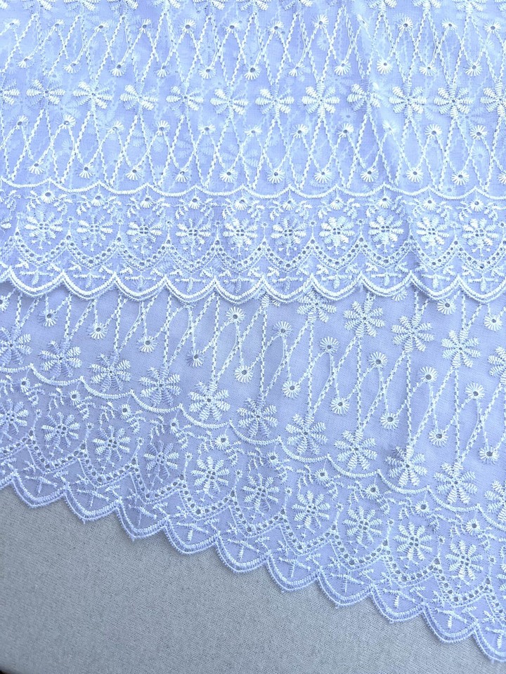 Scalloped Galloon Edged White Non-Stretch Semi Sheer Lace Fabric 42.5 ...