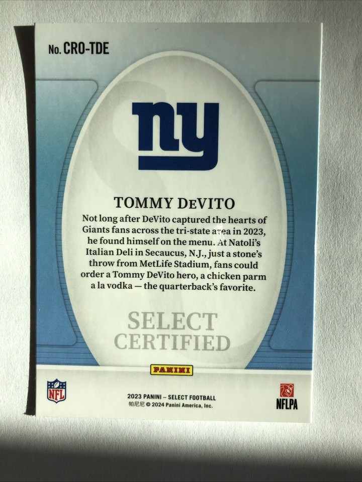 2023 PANINI SELECT CERTIFIED INSERT #CRO-TDE Tommy DeVito RC New York ...