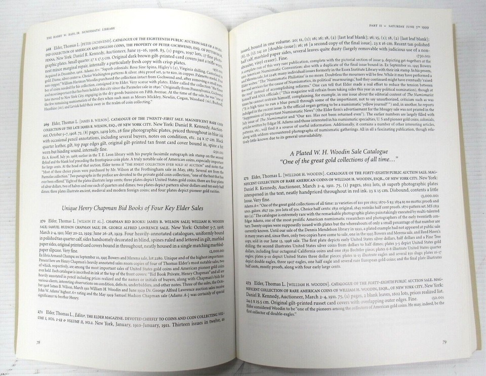 HARRY BASS NUMISMATIC LIBRARY JUNE 5 1999 PART TWO CALIFORNIA AUCTION ...