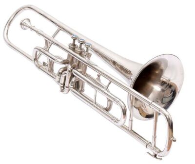 TRUMBONE SILVER FINISH! Bb FLAT VALVE TRUMBONE FREE HARD CASE ...