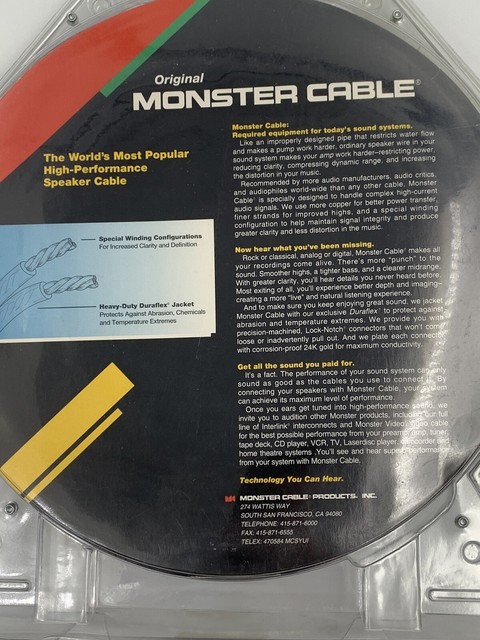 Original Monster Cable 20 FT High -definition Speaker Cables for sale ...