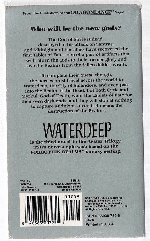 FORGOTTEN REALMS WATERDEEP The Avatar Trilogy Book Three by Richard ...