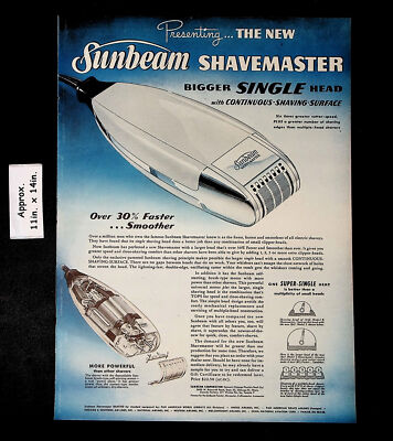 1946 Sunbeam Shavemaster Bigger Single Head Continuous Shaving Print Ad ...