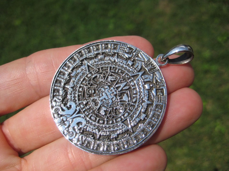925 Sterling Silver Maya Mayan Calendar Mexico Pendant Necklace A40 | eBay