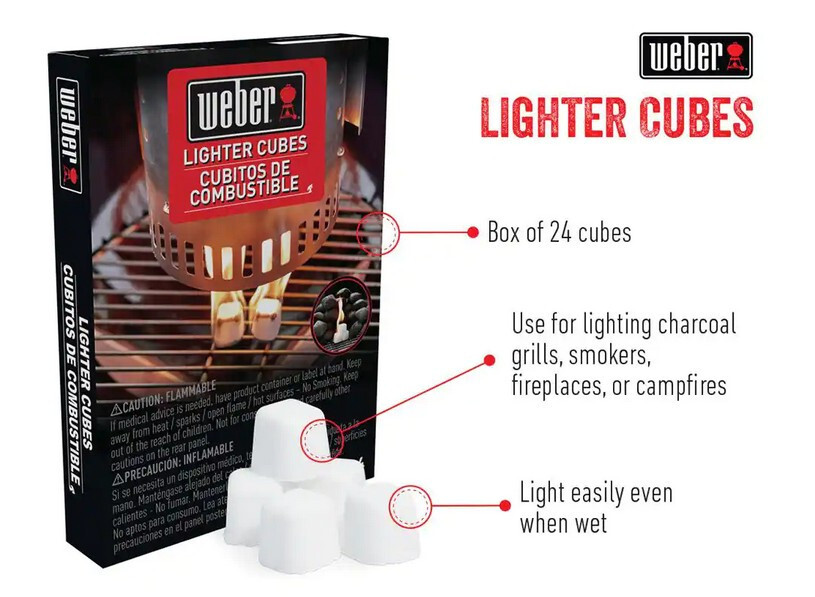 WEBER LIGHTER CUBES FIRE STARTERS (24 PACK) ODORLESS, SMOKELESS, NON ...