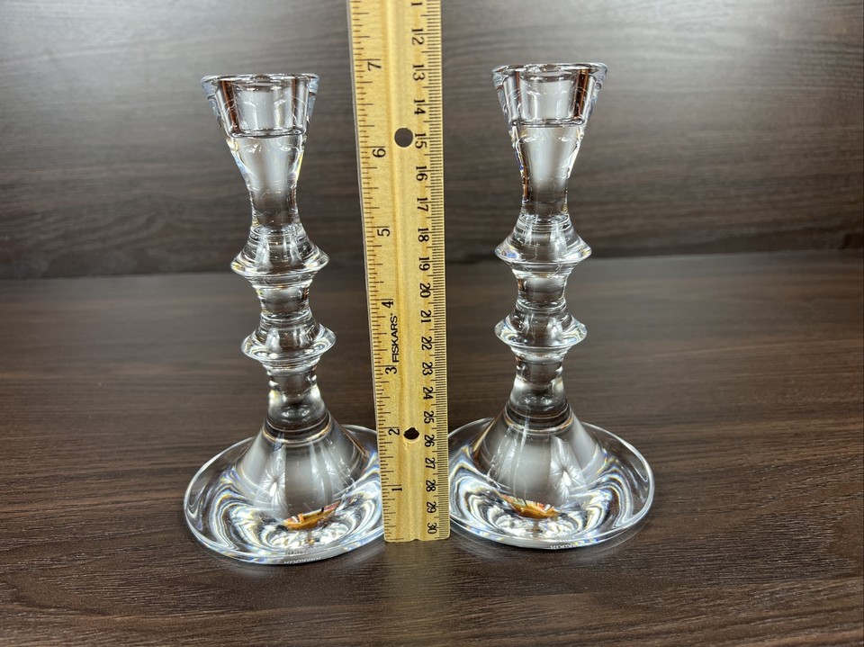 Stunning Pair Miller Rogaska Lead Crystal Candlesticks With Ring Detail ...