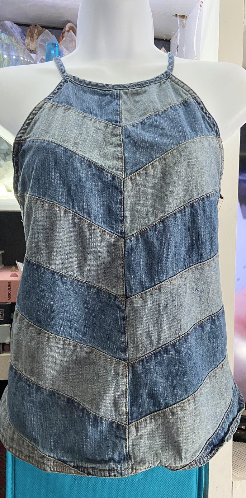 Y2k medium patchwork denim Halter Top fairy core boh… - Gem