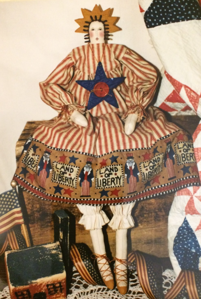 PATTERN Primitive Americana LADY LIBERTY DOLL Country Harvest Folk Art ...