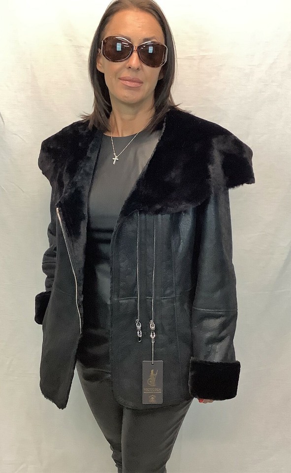 NEW REAL 100% GENUINE SHEEPSKIN Shearling Leather Jacket Coat Hood Fur ...