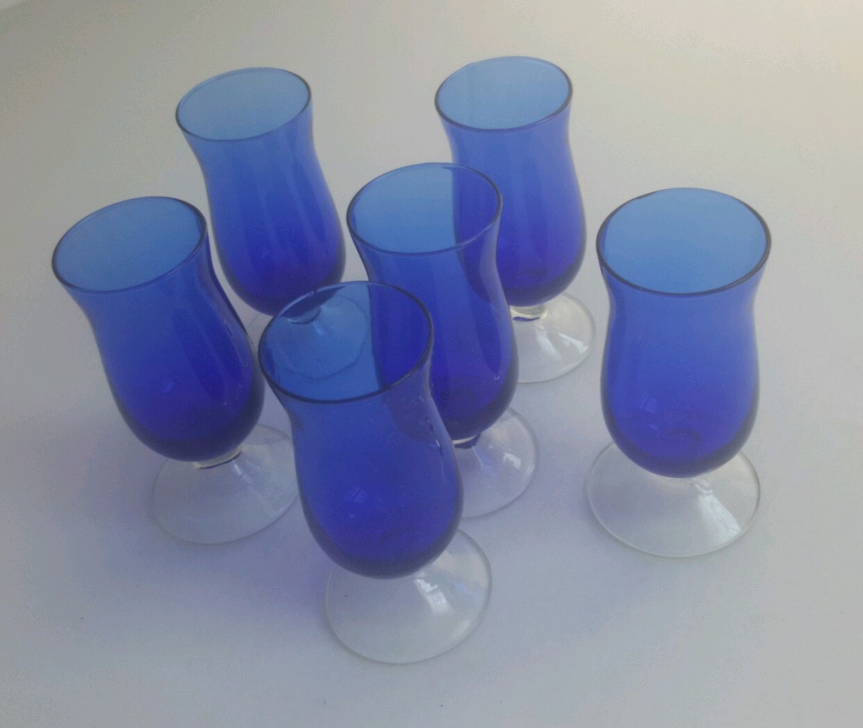 Set of 6 Glass Cobalt Footed Cordial / Pony Glasses for after dinner ...