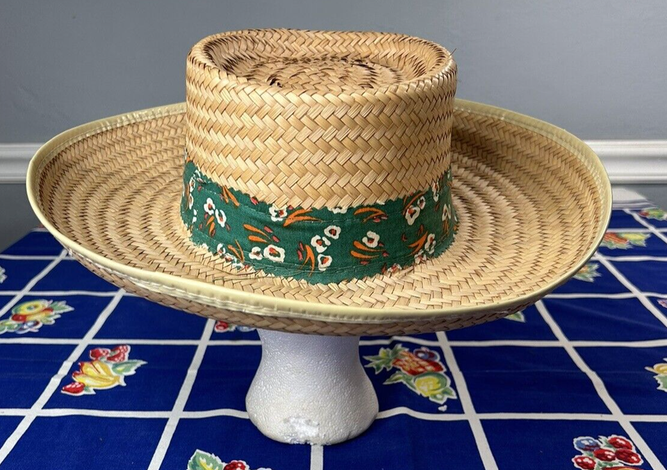 Vintage HECHO EN MEXICO Genuine Raffia Natural Straw Fiber Hat Golf ...