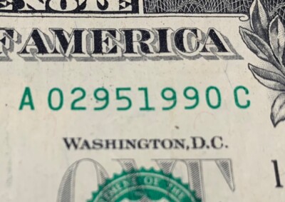 $1 Dollar Bill 02951990 Fancy Serial number Birthday Anniversary 29 Of ...