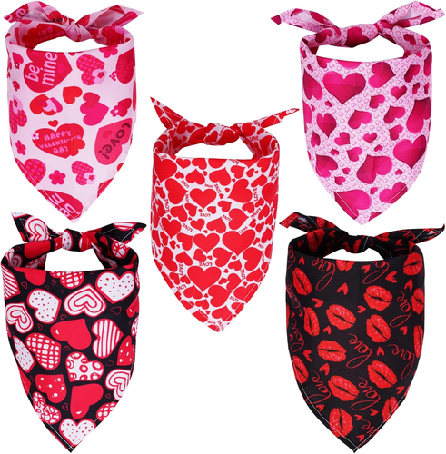 5 Pack Valentines Dog Bandanas Triangle Dog Scarf Valentine Pet Bandana ...