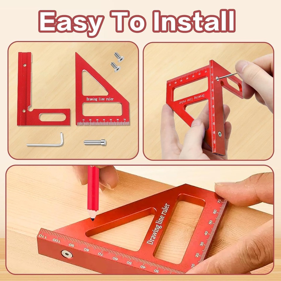 3D Carpenters Square, 22.5-90 Degree Angle Measurement Tool, High ...