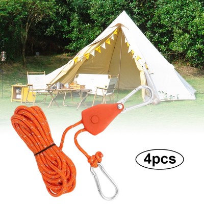 4X Adjustable Camping Ratchet Pulley Tent Guide Rope Guy Line Tensioner ...