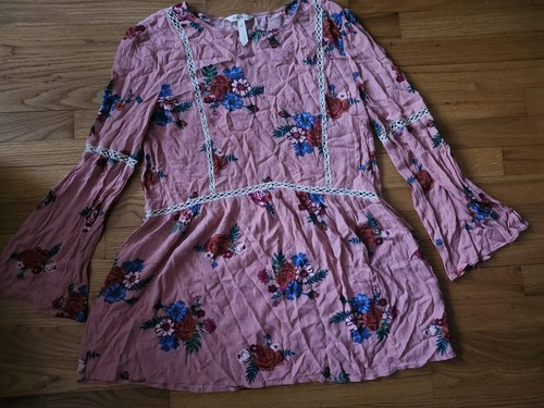 Matilda Jane Top Sz 8 Pink Crepe w/Vibrant Flowers Lace work Exc Cond ...