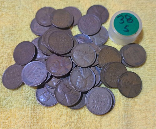 1938 S Roll (50 Coins) Lincoln Wheat Cents Pennies in F/VF Average ...