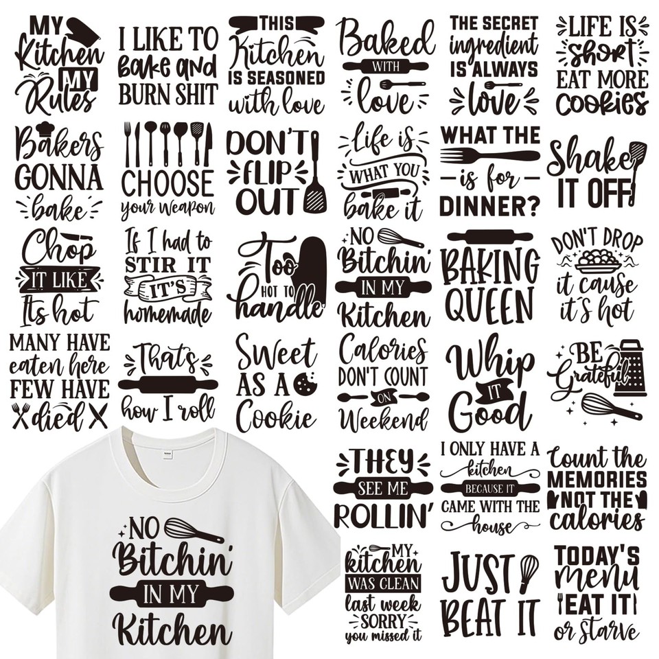 Kitchen Iron on Transfers for Clothing - 30 Sheets Funny Cooking DTF ...