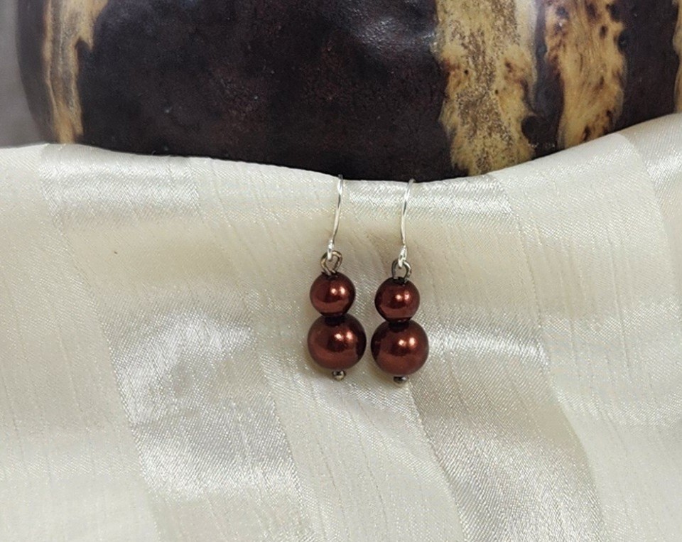 Earrings, Brown Earrings, Dangle Earrings, Pearl Earrings Handmade ...