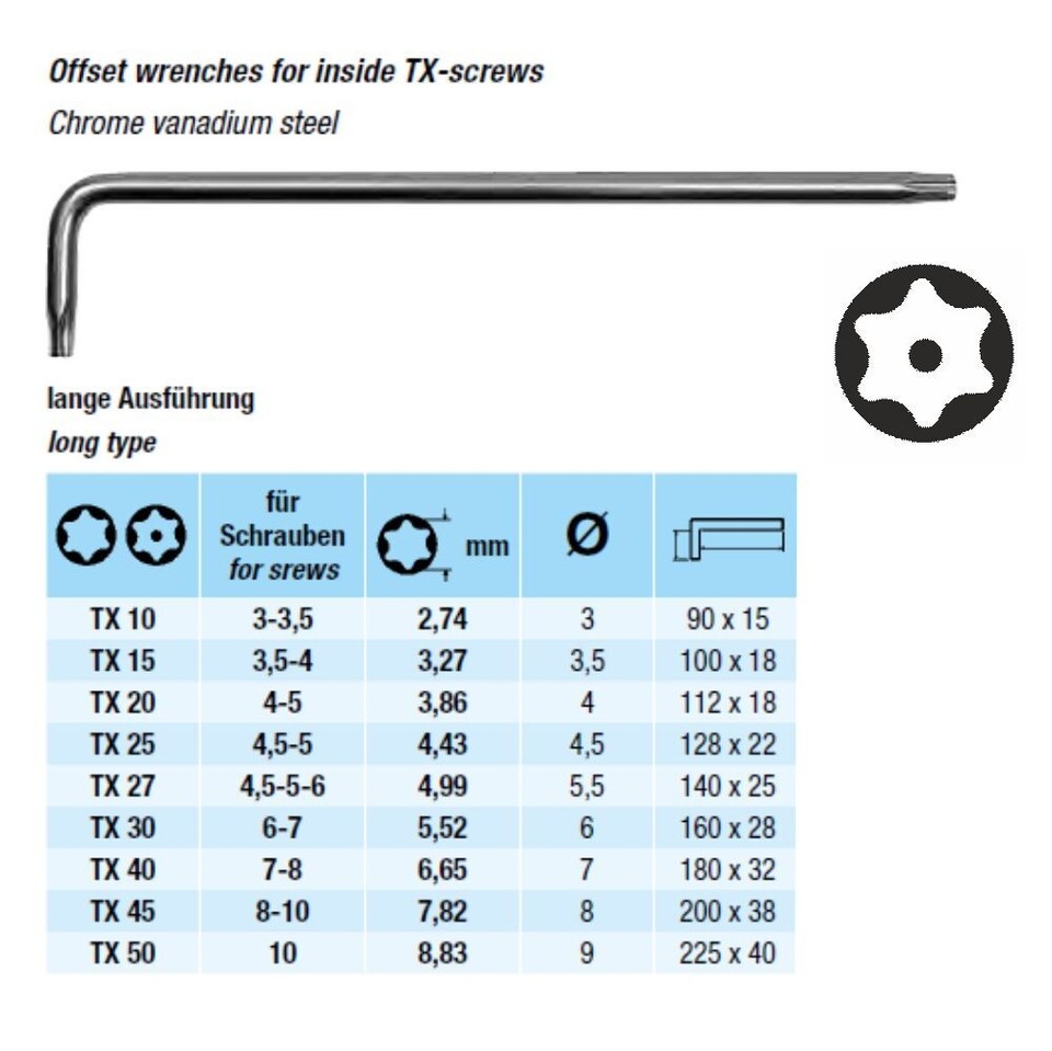 Torx Key T30 Security Wrench Star Key LONG Double Ended L-Shaped Allen ...