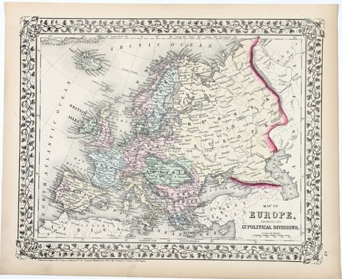1875 EUROPE Map ORIGINAL S.A. Mitchell (13X10.5) RUSSIA - GERMANY ...