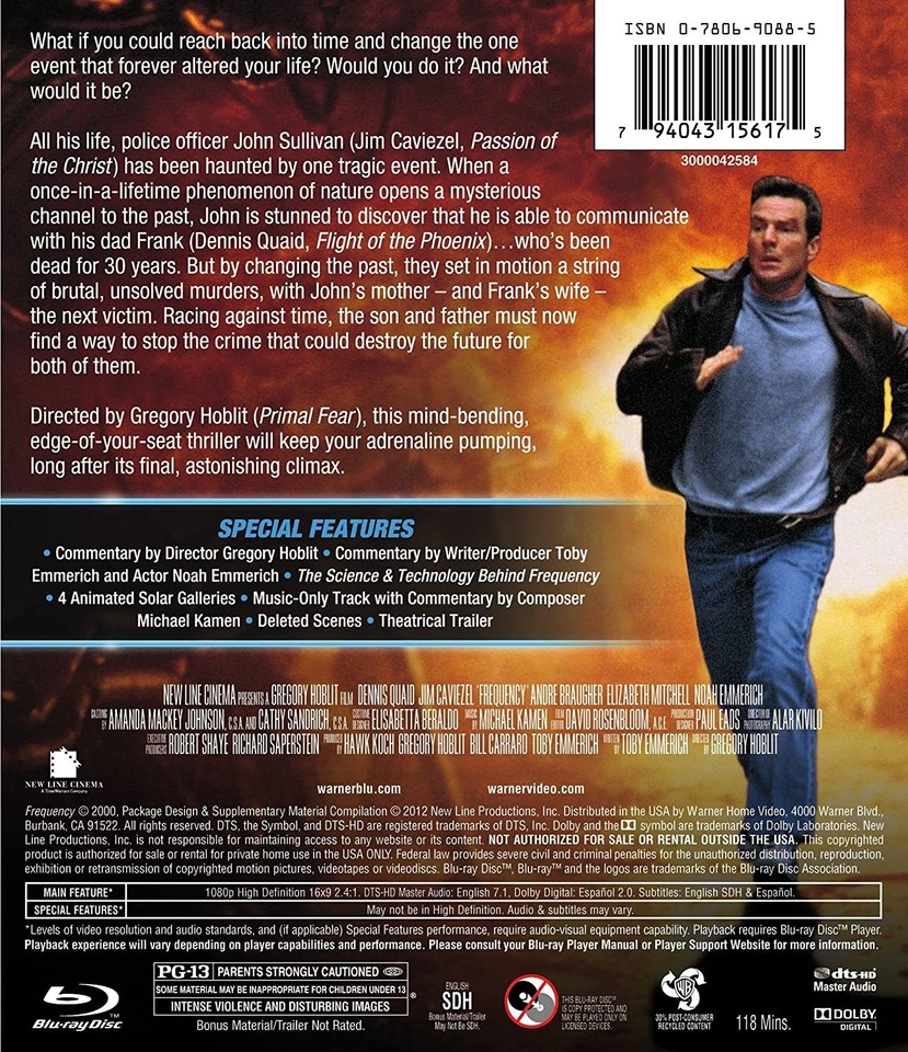 Frequency (Blu-ray) Dennis Quaid Jim Caviezel Andre Braugher Elizabeth ...
