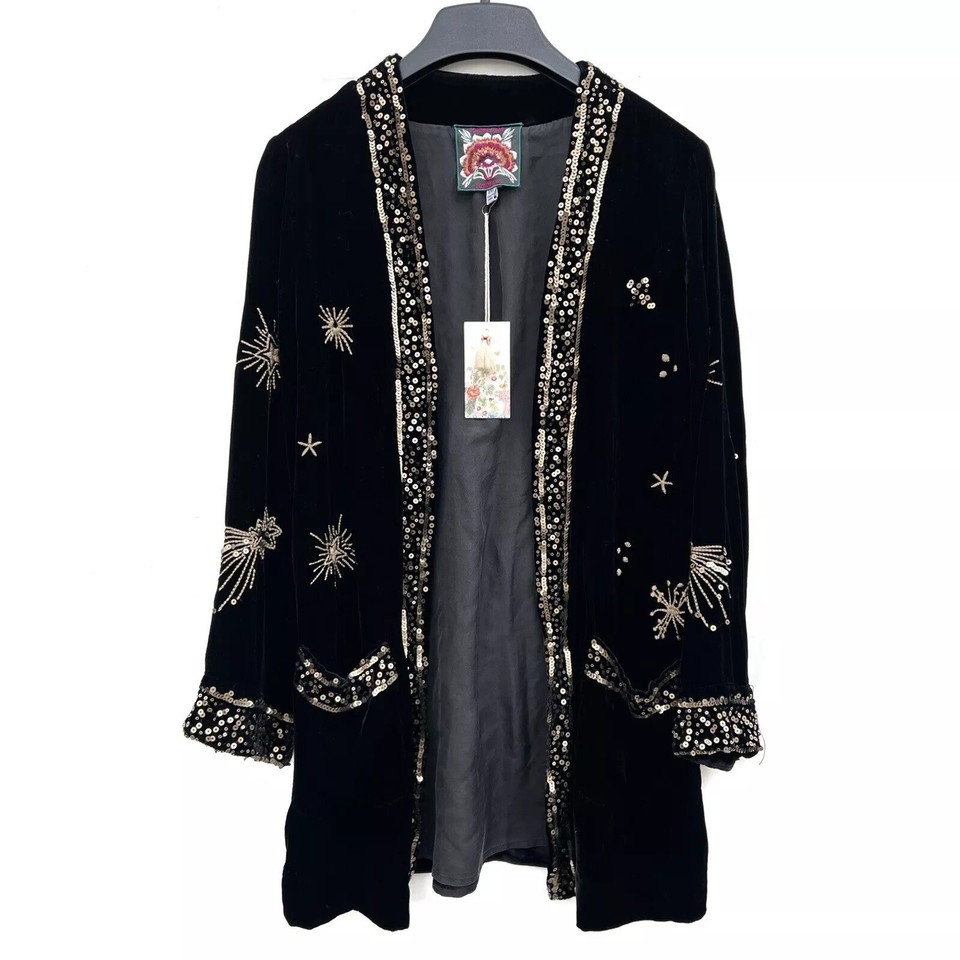 Johnny Was Aruna Velvet Smoking Jacket Embroidered Gold Sun Kimono ...
