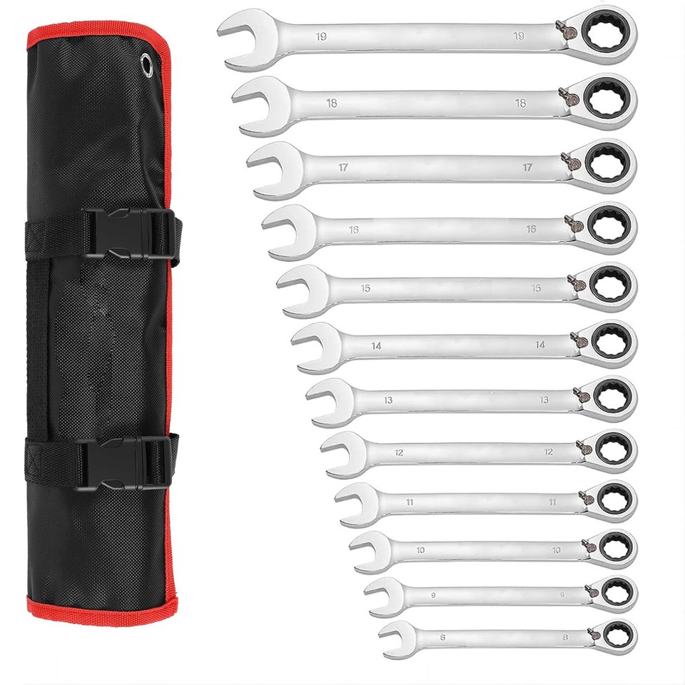 12pcs Combination Wrench Set Metric 8mm-19mm Reversible Ratcheting ...