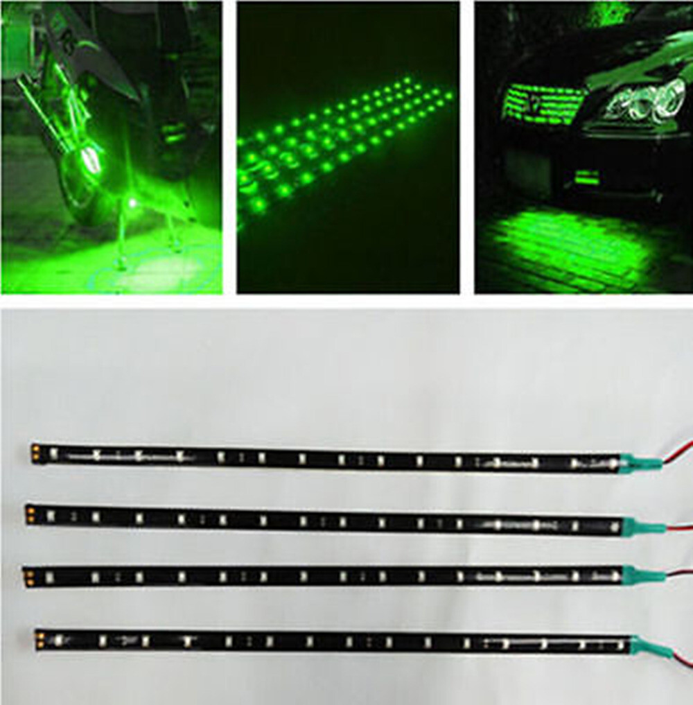 4x Green 30cm 550NM LED Car Waterproof Flexible Strip Light Interior ...