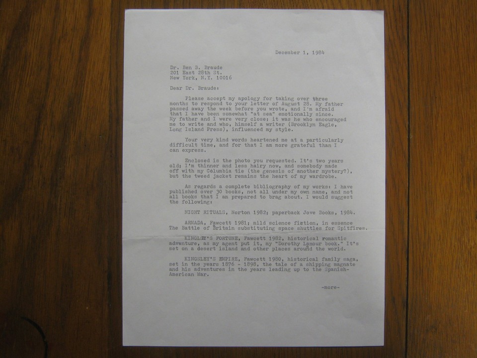 MICHAEL JAHN Jim Morrison/The Doors Signed 8 X 11 1984 2-Page Personal ...