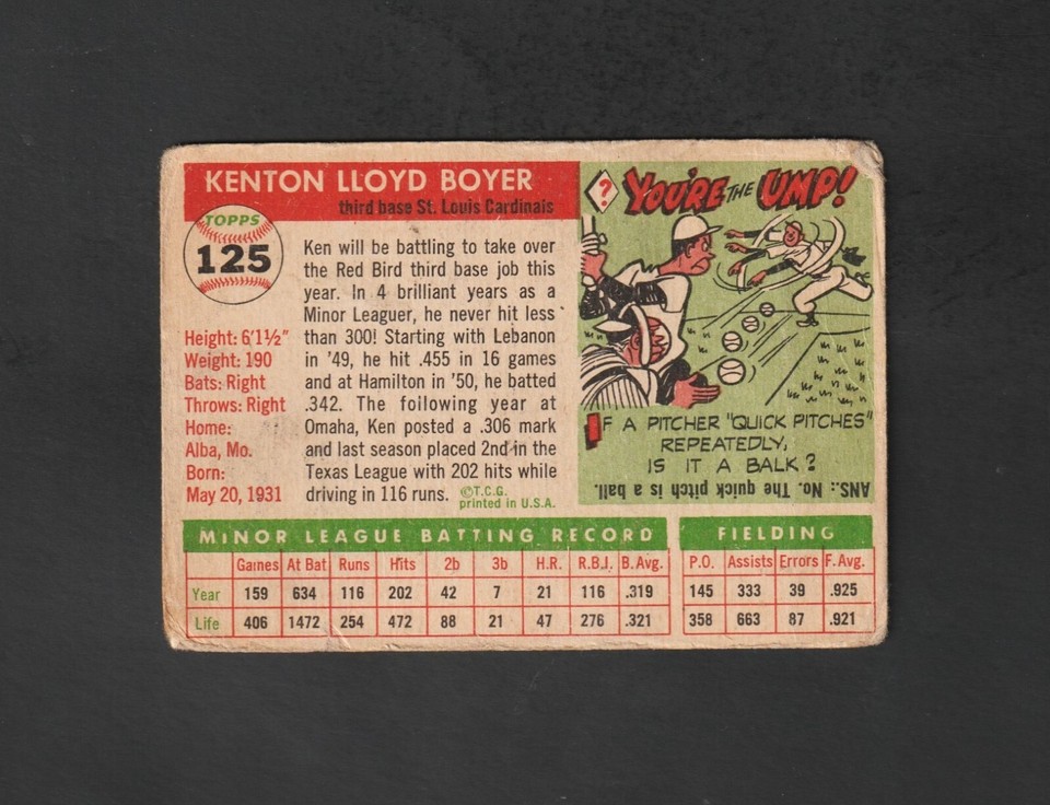 1955 Topps Ken Boyer RC #125 | eBay